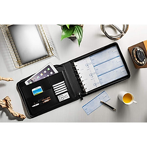 Inkline 7 Ring Check Binder Portfolio -Professional PU Leather Binder with Zippered Closure -500 Check Capacity -9x13 Inch Sheets -Document & Card Organizer - Large Tablet Pocket - Black (80001)