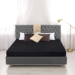 Utopia Bedding Quilted Fitted Mattress Pad, Queen Size, Elastic Fitted Mattress Topper Protector and Cover Stretches up to 16 Inches Deep, Machine Washable (Black)