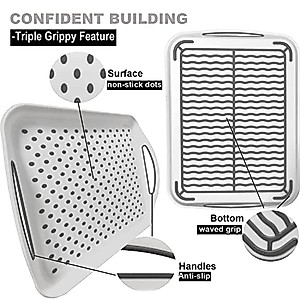 Large Non Slip Serving Tray with Handles, Silicone Gripping Nubs Food Trays for Eating, Dishwasher Safe Lap Trays for Dinner Snack Fruit Dessert Breakfast Beverage, Rectangular, Set of 2, White