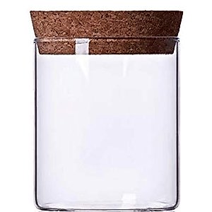 Newerlives Air Tight Storage Jar, Glass Storage Tank with a Natural Bamboo Lid, 450 ML, 650 ML, 950 ML (Cork, 450ML)