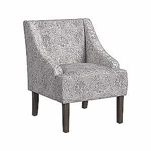 HomePop Home Decor | Upholstered Classic Swoop Arm Accent Chair | Accent Chairs for Living Room & Bedroom | Decorative Home Furniture, Gray Linen Artistic Floral Print