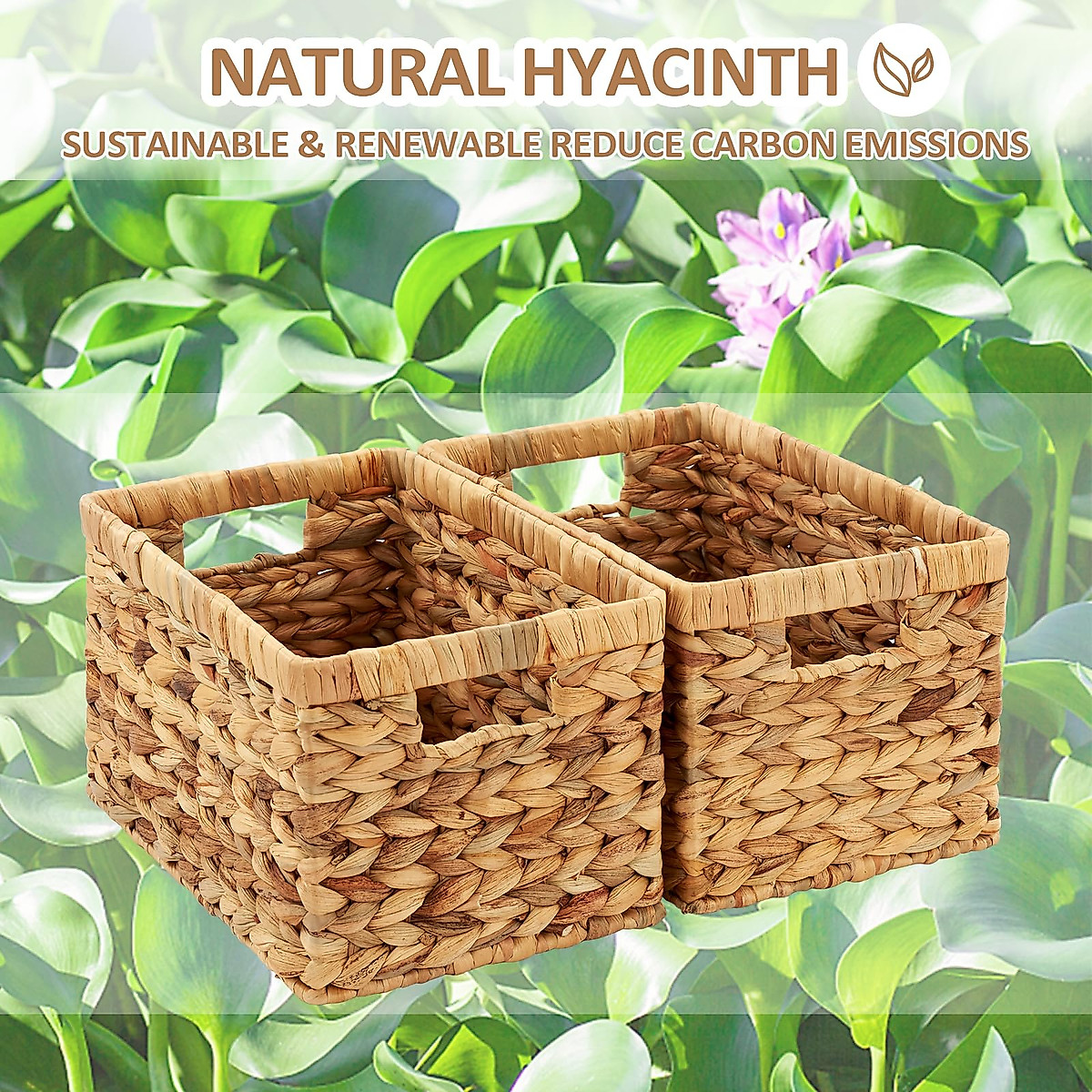Edergoo Wicker Storage Basket, Water Hyacinth Storage Baskets with Built-in Handles, Large Wicker Baskets for Storage, 2 Pack Wicker Baskets for Organizing, Natural
