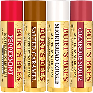 Burt's Bees Lip Balm Easter Basket Stuffers, Moisturizing Lip Care, Festive Fix Set - Peppermint, Salted Caramel, Cranberry Spritz & Shortbread Cookie (4 Pack)