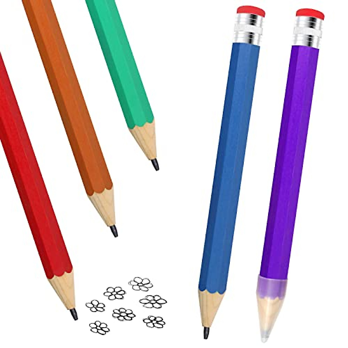 Bercoor 5 Pieces 13.1 Inch Wooden Jumbo Pencils for Props Gifts Decor, Fuuny Big Novelty Pencil with Eraser and Cap Wood Giant Pencil for Schools and Home Kids Writing