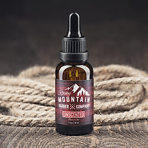 Rocky Mountain Barber Company Men’s Unscented Beard Oil - Featuring Grapeseed Oil, Coconut Oil, Argan Oil and No Added Scent