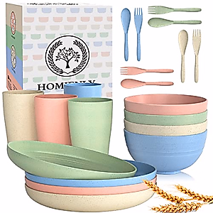 Wheat Straw Dinnerware Sets, 20pcs Dishes Dinnerware Sets Microwave and Dishwasher Safe, Lightweight Unbreakable Dish Set, Reusable Dinner Plates Kids Plates and Bowls Sets