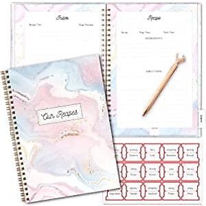 A5 Marble Recipe Book with Diamond Pen, Recipe Book to Write Your Own Recipes Sticker Dividers, Blank Recipe Book with Insides Pockets, Recipe Notebook, Recipe Books, Recipe Journal (Pink)