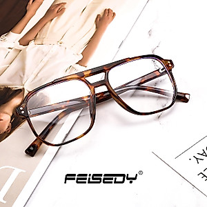 FEISEDY Blue Light Blocking Glasses Fake Nerd Clear Square Computer Lightweight Pilot Glasses Frame Oversized B2866