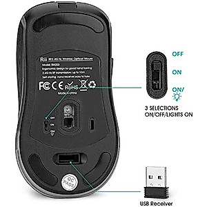 Rii RM200 2.4G Wireless Mouse with USB Nano Receiver, 5 Buttons Rechargeable RGB,3 Adjustable DPI Levels,Colorful Gaming Mouse for Notebook,PC,Computer-Black