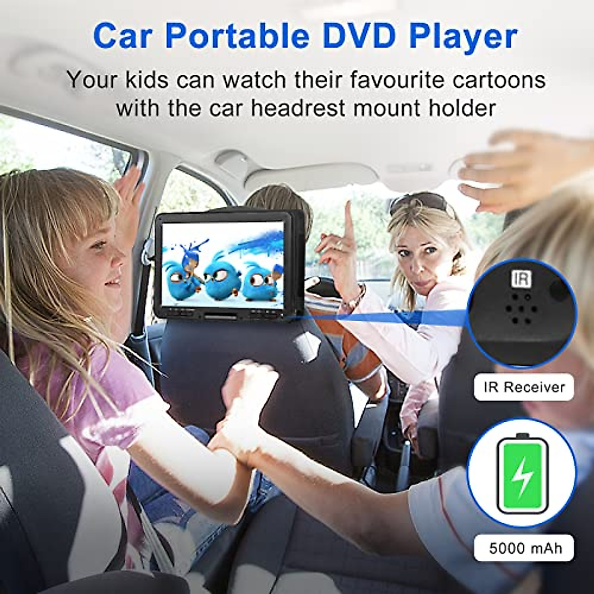 𝒀𝑶𝑶𝑯𝑶𝑶 16.9" Portable DVD Player with 14.1" HD Swivel Screen, 6 Hours Battery Portable DVD Player for Car, Distinctive Screen Button Design, Car Headrest Mount, Support USB/SD Card/, Black