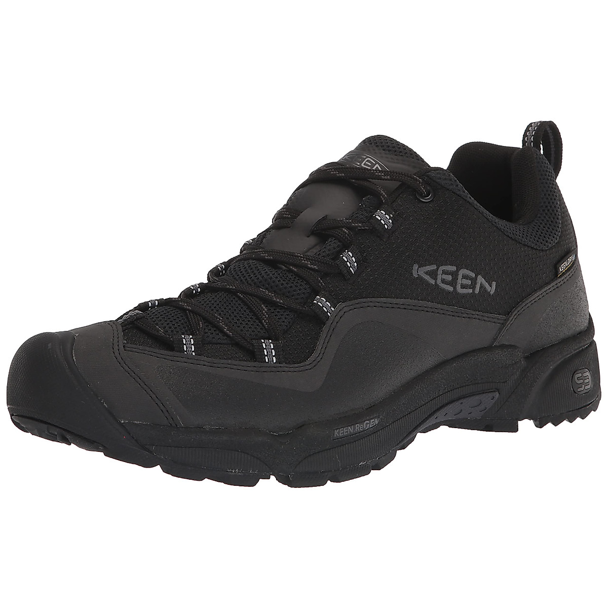 KEEN Men's Wasatch Crest Low Height Offset Laces Waterproof Hiking Shoes, Black/Magnet, 8.5