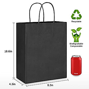 COGLARING 100Pcs 8.3x4.3x10.6 Gift Bags Kraft Paper Bag w/Handles Bulk Shopping Favor Bags