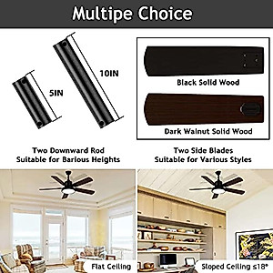 CLUGOJ Ceiling Fan with Light, Outdoor Black Ceiling Fan with Remote, 52-inch Black Ceiling Fan with 5 Reversible Walnut/Black Blades for Patio Farmhouse Bedroom, Matte Black