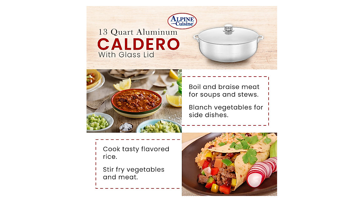 Alpine Cuisine 13-Quart Aluminum Caldero Stock Pot | Durable & Nonstick