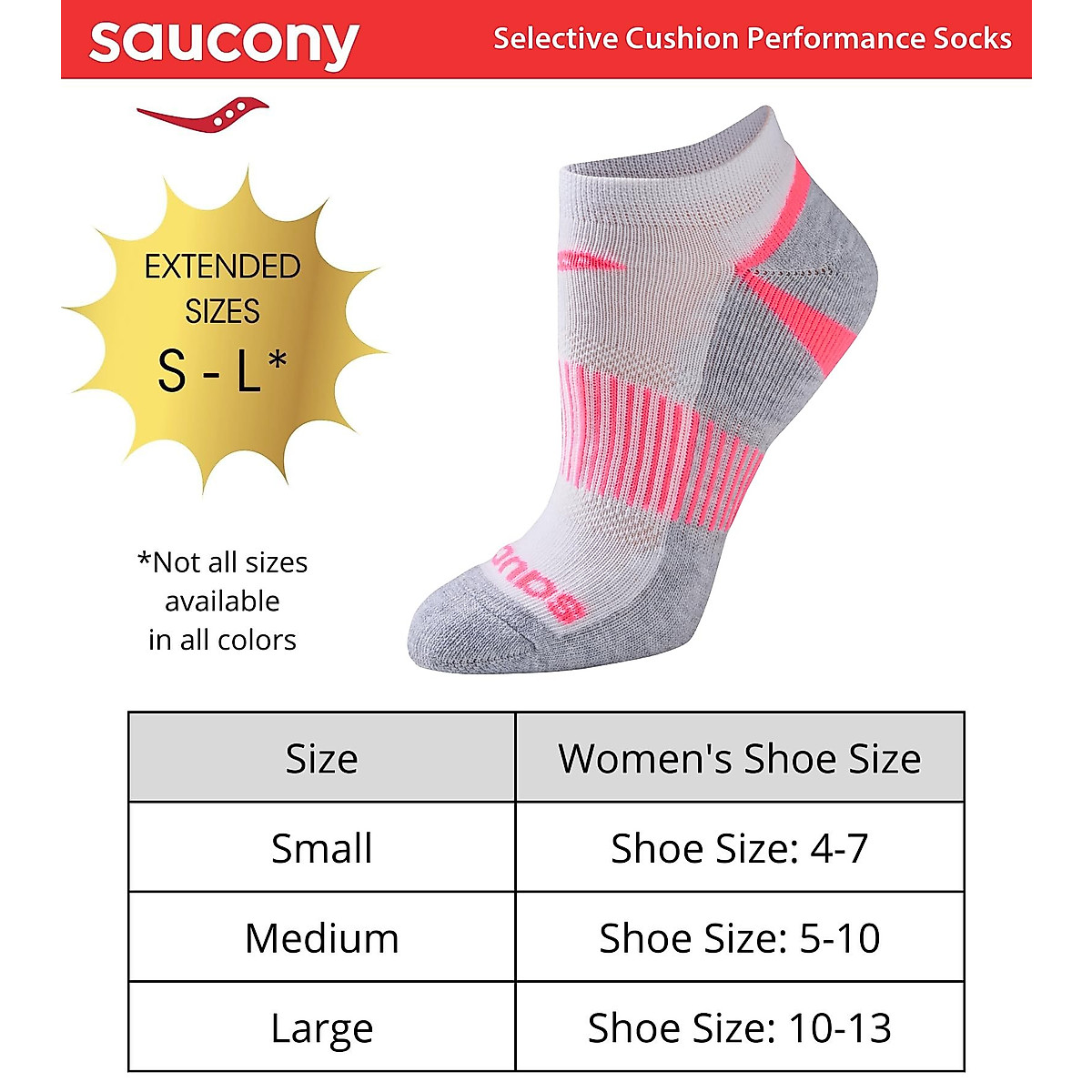 Saucony womens Selective Cushion Performance No Show Athletic Sport (6 & 12 Pairs) Socks, White Assorted Pairs), Shoe Size 5-10 US