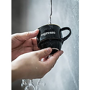 Espresso Cups with Saucers Set, 4 Ounces Demitasse Cups and Metal Stand Porcelain Coffee Cups, Stackable Mugs for Espresso Latte Cafe Mocha and Tea, Set of 6