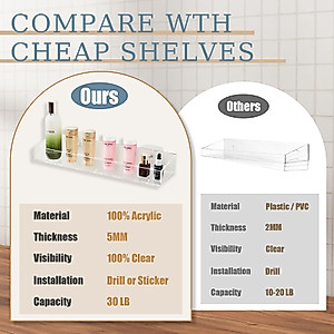 ClarityCraze 2 Pack Acrylic Bathroom Shelves, Clear Acrylic Shower Caddy Organizer, 15" Invisible Floating Shelves for Book/Figures/Photo/Makeup in Bathroom, Living Room, Bedroom, Kitchen