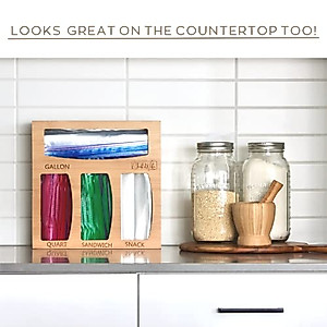 CHEF'S WIFE Ziplock Bag Storage Organizer for the Kitchen Drawer - Eco Friendly Bamboo Plastic Baggie Container - Compatible with Ziploc, Glad, Solimo, Hefty for Snack, Sandwich, Quart & Gallon Sizes