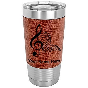 LaserGram 20oz Vacuum Insulated Tumbler Mug, Musical Notes, Personalized Engraving Included (Faux Leather, Basketball Style)