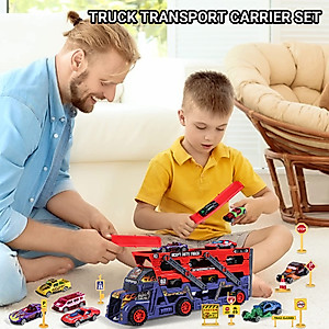 Toddler Boys Toys for 3-4 Year Old,Large Transport Cars Carrier Set Truck Launcher Toys with 8 Die-cast Vehicles Truck Toys Cars,Ideal Gift Toys for Kids Age 3-7