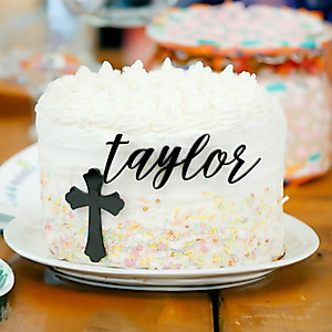 Baptism Christening Cake Name Plate FAST SHIPPING | CHOOSE THE FONT AND COLOR!! Cross Name Cake Plate MADE IN THE USA