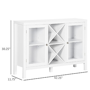 HOMCOM Sideboard Buffet Cabinet with Removable Wine Rack, Tempered Glass Door and Adjustable Shelves, Coffee Bar Cabinet for Living Room, Kitchen, Entryway, White