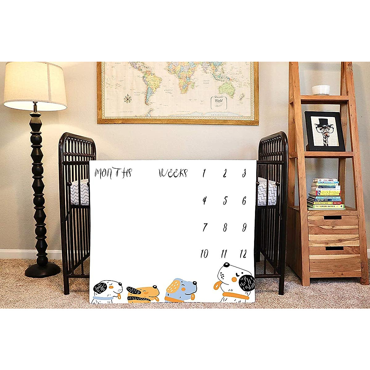 LUCKBTY Baby Month Milestone Blanket Puppy Pet Dog Blanket | Swaddle Toddler Set | Hospital Receiving Blanket Newborn Boy Girl Unisex Neutral with Frame & Floral Wreath 48"x40" BTXYLU78