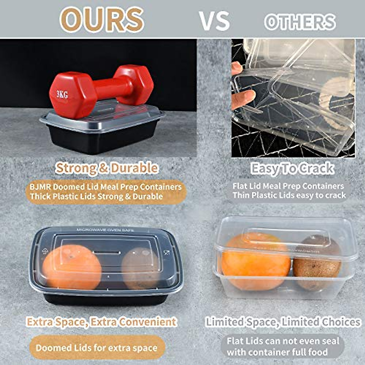 BENTOOOGO 50 Pack Plastic Meal Prep Containers, Reusable Disposable Food Storage Container with Lids 32oz, Lunch Bento Box, Food Prep Container,Takeout Deli Togo Containers