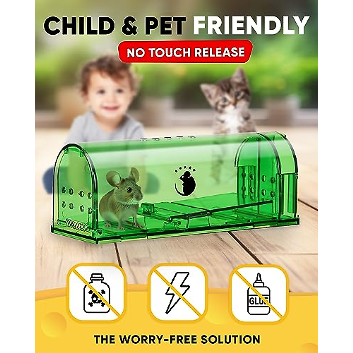 Motel Mouse Humane Mouse Traps No Kill Live Catch and Release 2 Pack - Reusable, Easy to Use & Clean, No Touch Release, Sensitive Includes Cleaning Brush, Instruction Manual & Video - Mousetrap Indoor