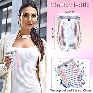 Rtteri 3 Pcs Rhinestone Water Bottle AB Color Diamond Glitter Tumbler Insulated Bling Tumbler with Chain Bling Cup with Lids Stainless Steel Rhinestone Tumbler Diamond Thermal Mug Set for Women Girl