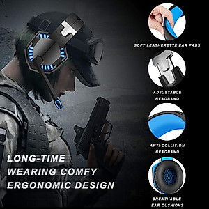 KOKITEA Voice Changer Gaming Headset for Phone/PS4/Xbox/Switch/IPad/Computer/Kids, Over-Ear Headphones with Volume Control LED Light Cool Style Stereo for PS4,PC,Xbox One (blue)