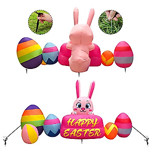 Domkom 8FT Easter Inflatable Decorations Bunny with Eggs, Build-in LED Lights Holiday Blow Up Yard Decoration, for Easter Holiday Party, Outdoor,Garden, Yard Lawn Decor
