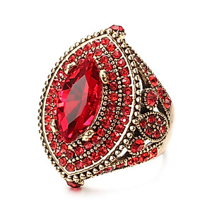 CKHAO Women Ring - Big Size Antique Gold Plated Turkish Style Red Gemstone Vintage Ring Women Jewelry J0769RED (8)