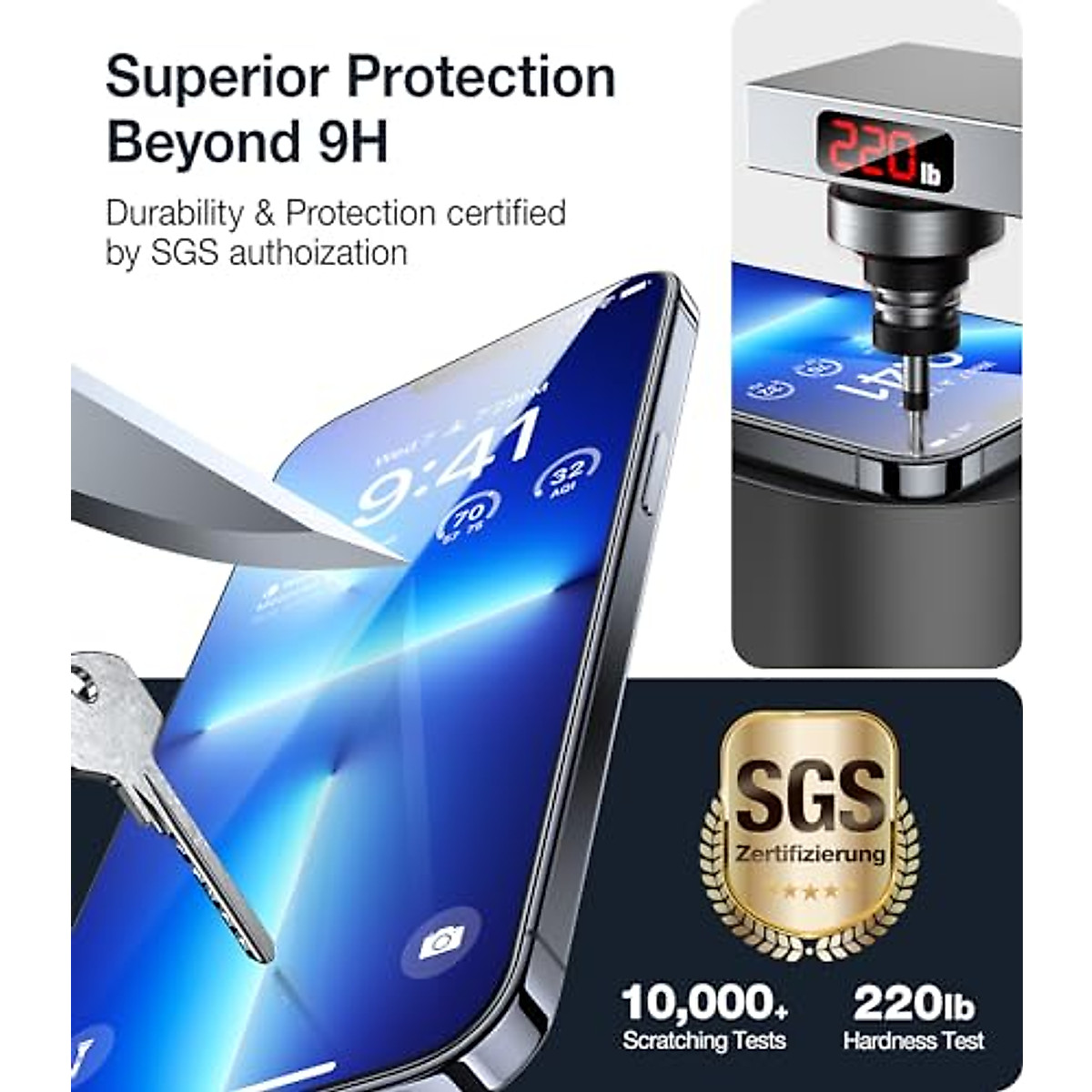 UltraGlass UNBREAK TOP 9H+ Glass for iPhone 13 Pro Max Screen Protector Glass [Military SGS Shatterproof & Longest Durable] Full Screen Protector 13 Pro Max Tempered Glass, Anti-fingerprint, 2 Packs