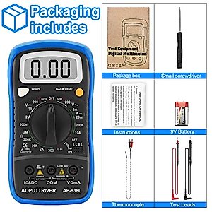 Digital Multimeter AP-838L Manual Range AC DC Amp Multimeter, Electric Tester Ohmmeter with Diode and Continuity Detector, Backlit Display and Insulated Rubber