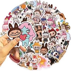 50pcs Labubu Cartoon Stickers for Teen Water Bottle, Cool Terror Labubu Waterproof Vinyl Decal for Kids Adult Girl Laptop Skateboard Phone Guitar Travel Case Bike