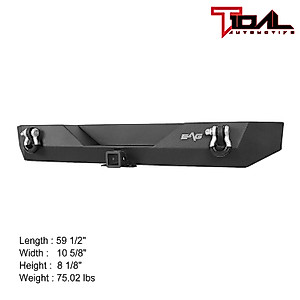 EAG Rear Bumper With 2" Hitch Receiver & 2 D-ring Black Textured Off Road for 87-06 Jeep Wrangler TJ YJ
