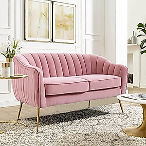 Altrobene Velvet Sofa Couch for Two People, Modern Loveseat for Living Room Bedroom Small Spaces, Blush Pink