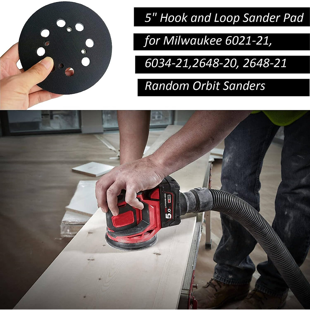 5 Inch 8 Hole Replacement Sander Pad for Milwaukee 6021-21, 6034-21 2648-20, 2648-21 Random Orbit Sanders - 5" Hook and Loop Sanding Pad for Part Number 51-36-7100