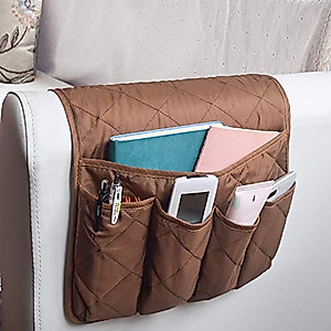 MDSTOP 5 Pockets Remote Control Holder, Magazine Rack, Space Saver Organizer, Draped Over Sofa, Couch, Recliner Armrest(Coffee)