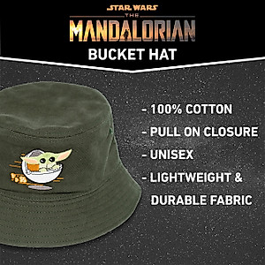 Star Wars Grogu Bucket Hat, The Mandalorian Packable Travel Hat, Wide Brim Summer Hat, Green, One Size
