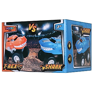 Dinosaur Monster Trucks - 2 Battery Operated Toddler Truck Car Toys, Lights & Sounds - Roaring T-Rex, Dinosaur Shark Kids Toys for Boys & Girls