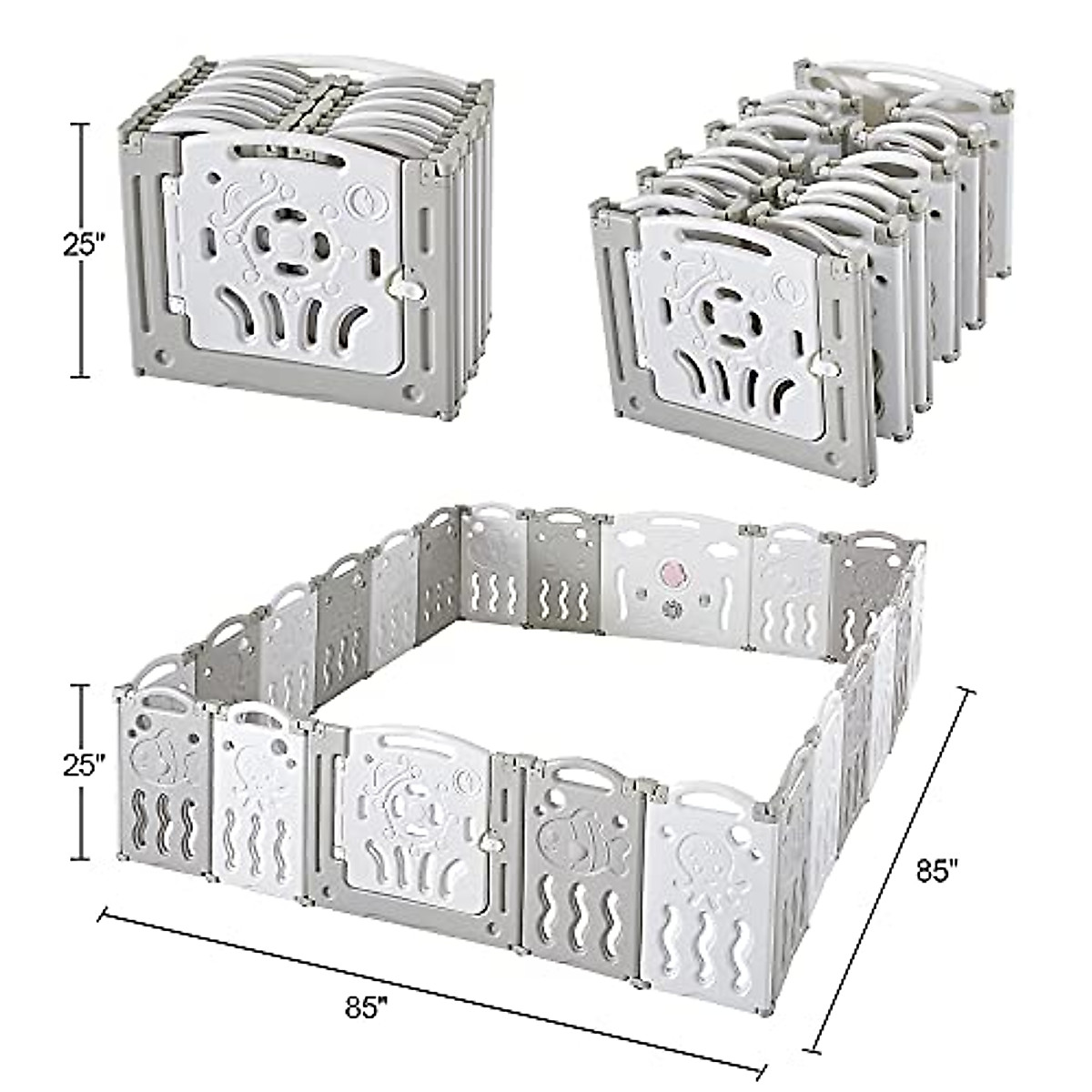 Albott Baby Playpen 22 Panel Foldable Baby playpen Folding Play Pen Kids Activity Centre Safety Play Yard Home Adjustable Shape, Portable Design for Indoor Outdoor Use (White+Grey, 22 Panel)