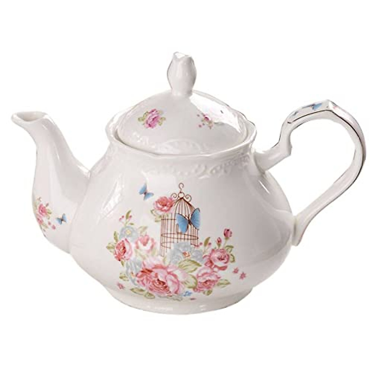 YBK Tech Strength Porcelain Coffee Pot Ceramic Teapot- Pink Rose (Teapot)