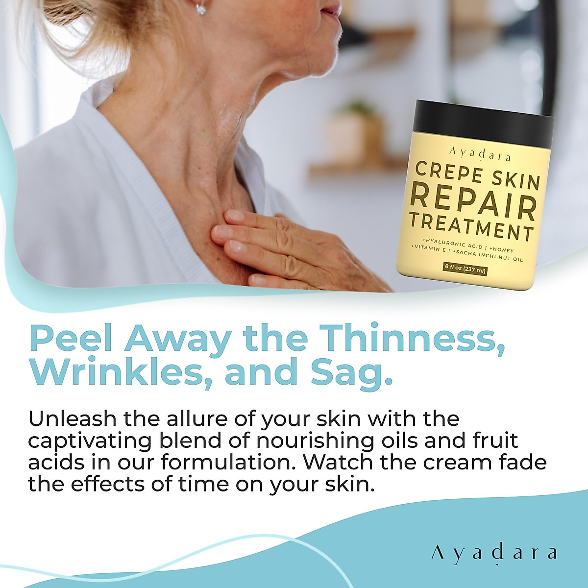 AYADARA Crepey Skin Repair Treatment 8oz, Firming Lotion for Loose Skin, Crepe Corrector Collagen Cream for Body Skin-Tightening, Wrinkle Cream for Face, Neck, Arms and Legs, 500+ Uses