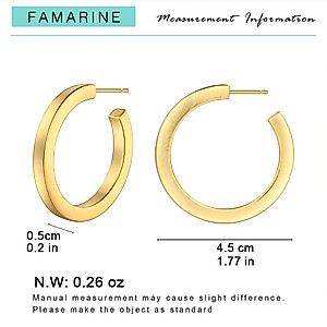 FAMARINE Square Tube Gold Hoop Earrings for Women 18K Gold Plated Hoops with Brushed Finished Chunky Earrings