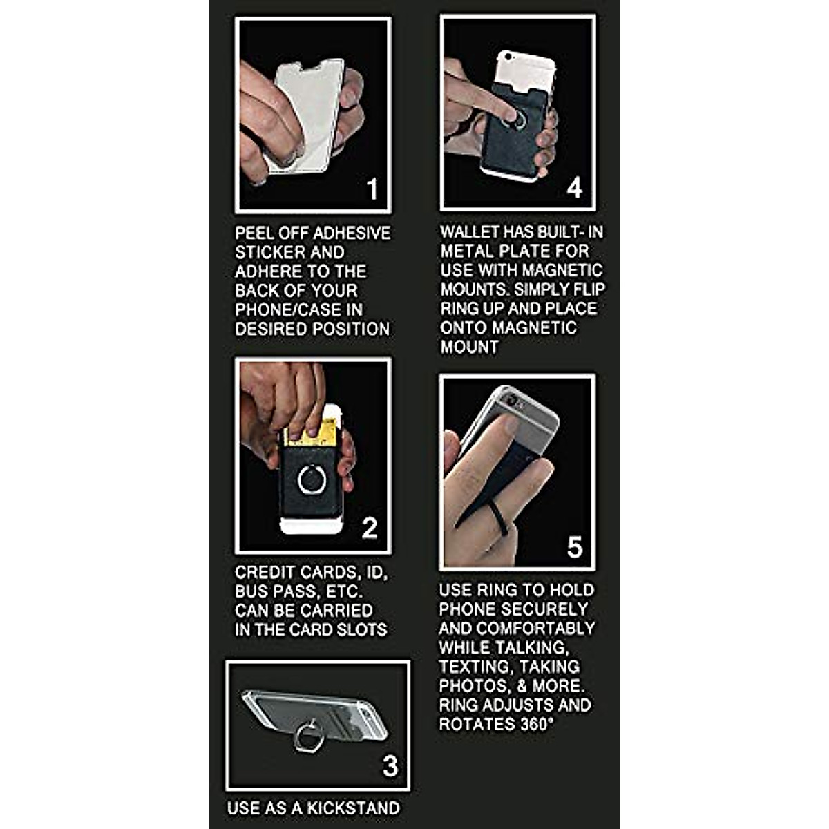 COBALTX Leather Cell Phone Ring Wallet Adhesive and Matching Magnetic car Vent Mount Card Holder Back of Phone All in one Combo Wallet Ring Grip Kick Stand Phone Wallet Stick on with Ring (Hot Pink)