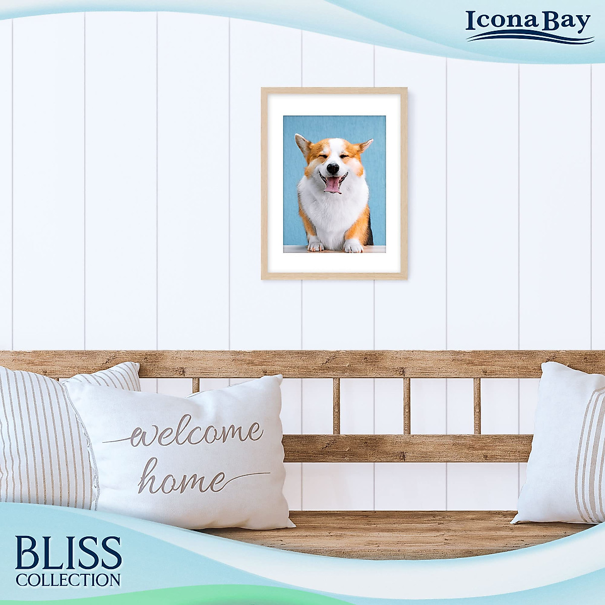Icona Bay 12x16 Light Oak Picture Frame Fits 11x15 Photos with Mat to 9x12 Image, Modern Style Wood Composite Poster Frame, Wall Mount Only, Bliss Collection