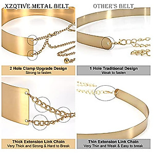 XZQTIVE Metal Waist Belt Women Shiny Polished Mirror Gold Chain Belts Metallic Waistband Adjustable Body Link Dress Belts (Gold, 1.57'' Width)