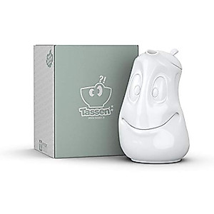 TASSEN Porcelain Tea Pot with Lid, Good Mood Face Edition, 40 oz. White (Single Tea Pot with Lid)
